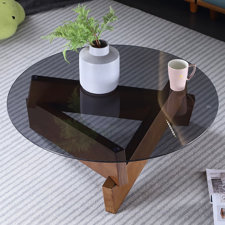 Round glass and wood coffee table store