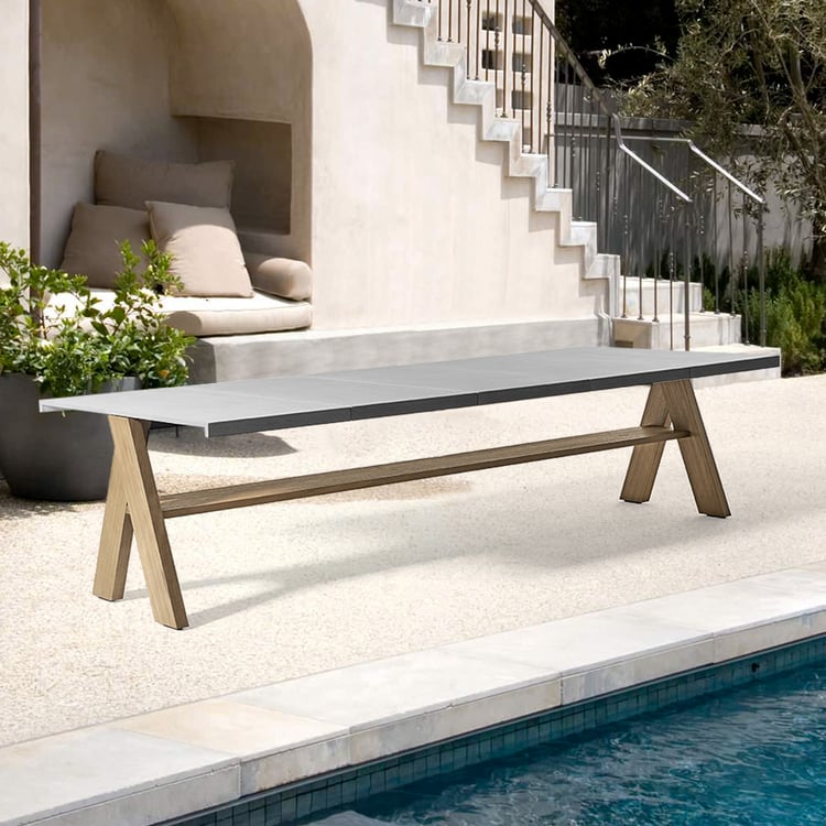 Modern 8 - Person Marble Top Aluminum & Teak Wood Outdoor Patio Dining ...