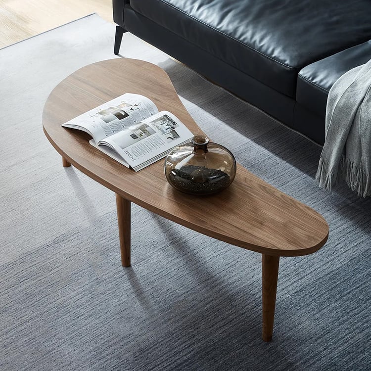 1230mm Modern Wood Abstract Coffee Table in Walnut with 3 legs｜Homary