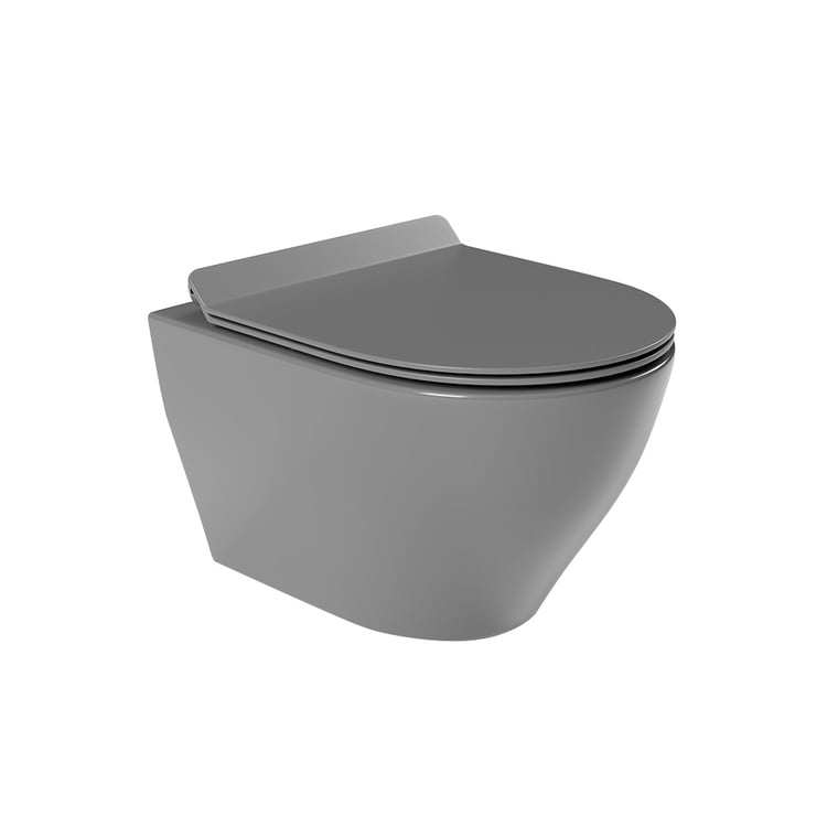 Modern Round Wall Mounted Toilet Wall Hung One Piece Ceramic Simplism in Deep Gray Homary