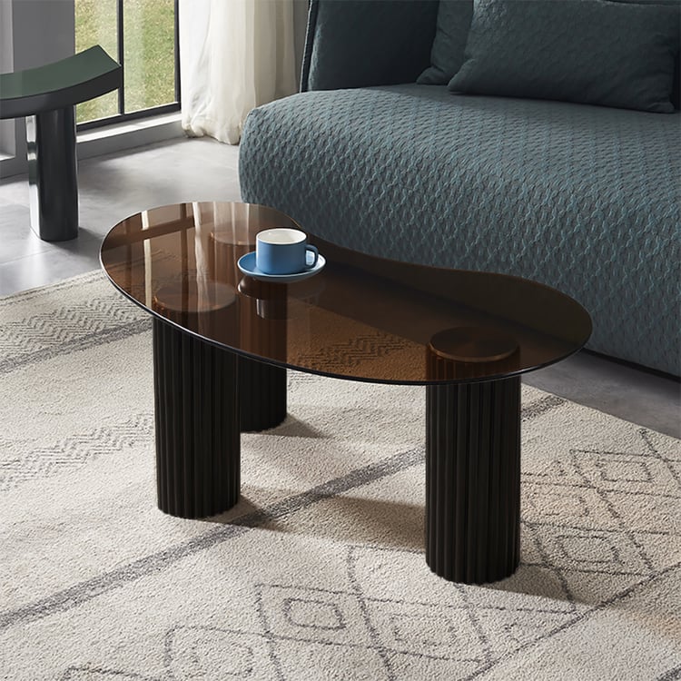 Modern Black Coffee Table with Tempered Glass 3 Legs Homary UK