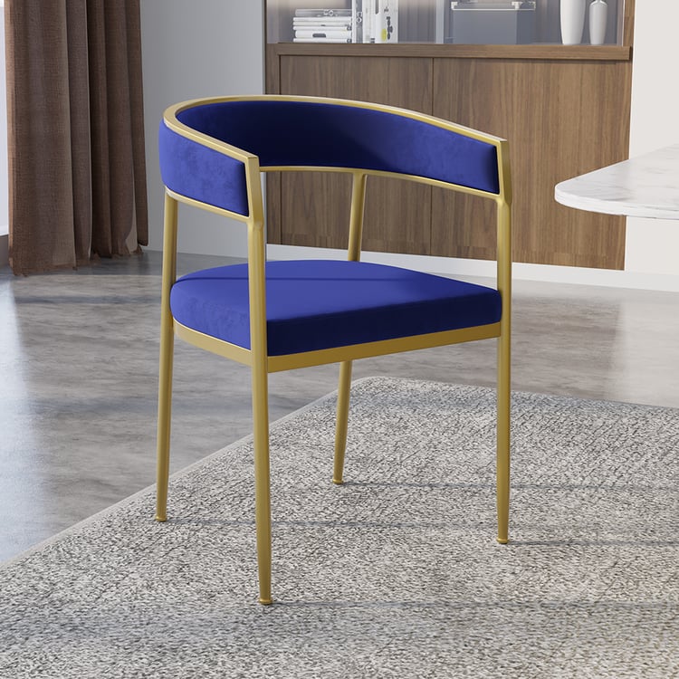 Modern Curved Back Dining Chair Blue Velvet Upholstered with Gold Metal ...