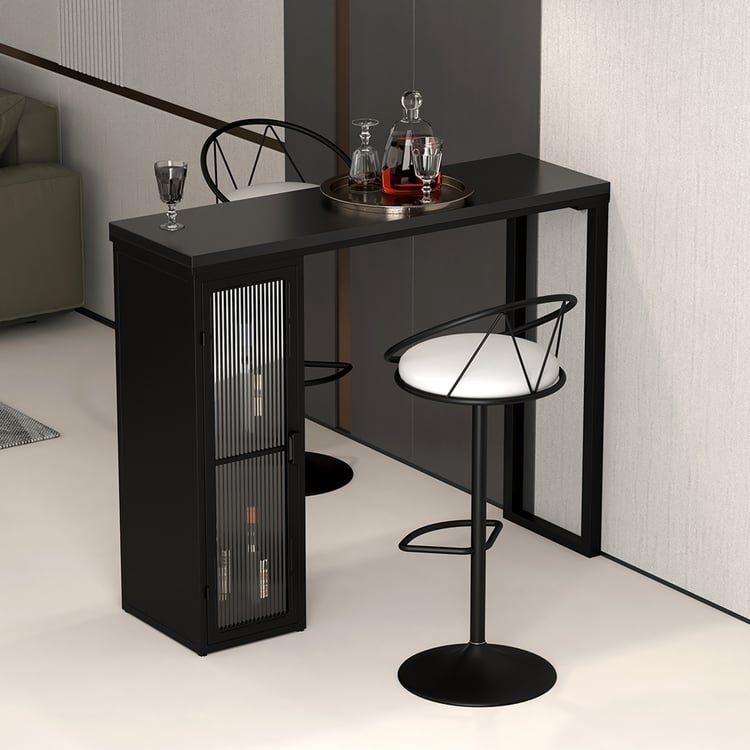 1200mm Modern Black Bar Table with Storage Glass Door Cabinet Bar ...