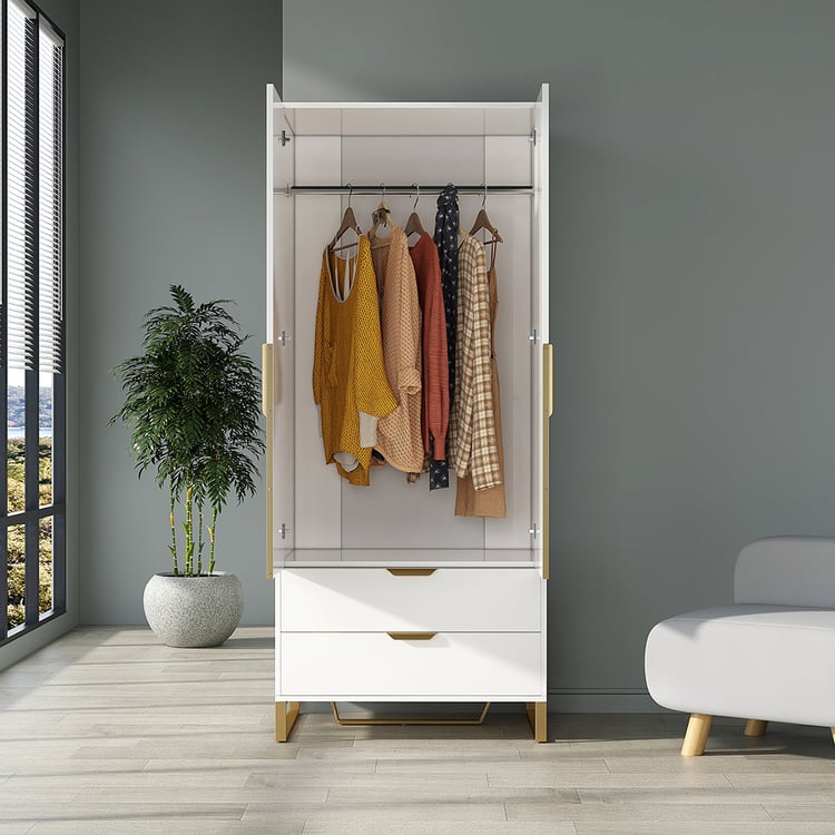 Aro Modern White Tall Wardrobe with Storage Bedroom Clothing Armoire Homary UK