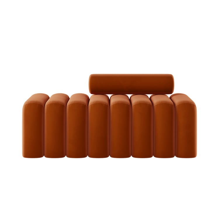 Modern Line Tufted Entryway Bench Upholstered Bench with Round Back Orange Homary ES