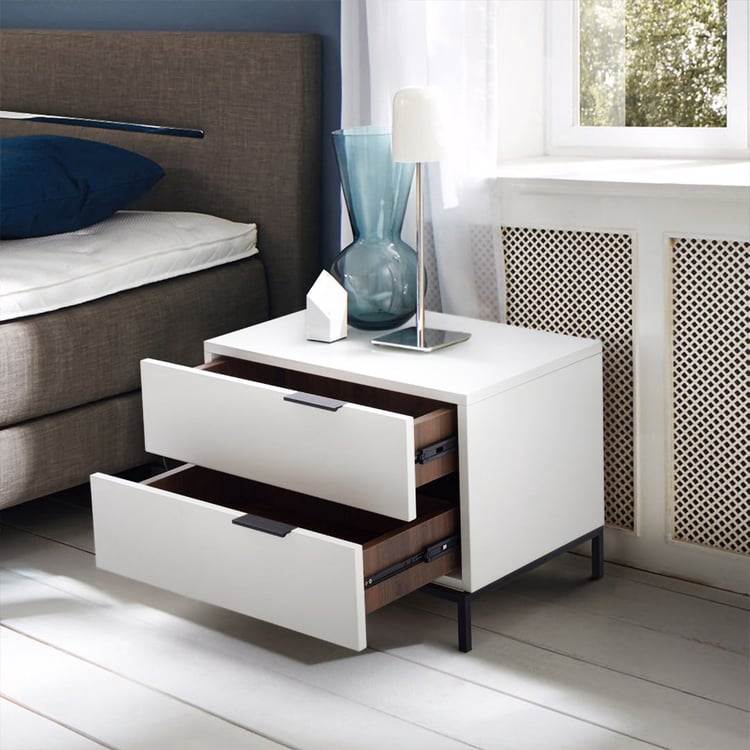 White nightstand with black legs store