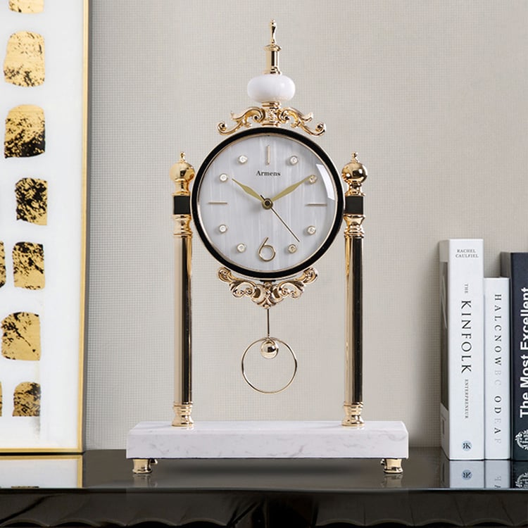 Traditional Metal Gold Round Mantel & Table Top Clock with Pendulum ...