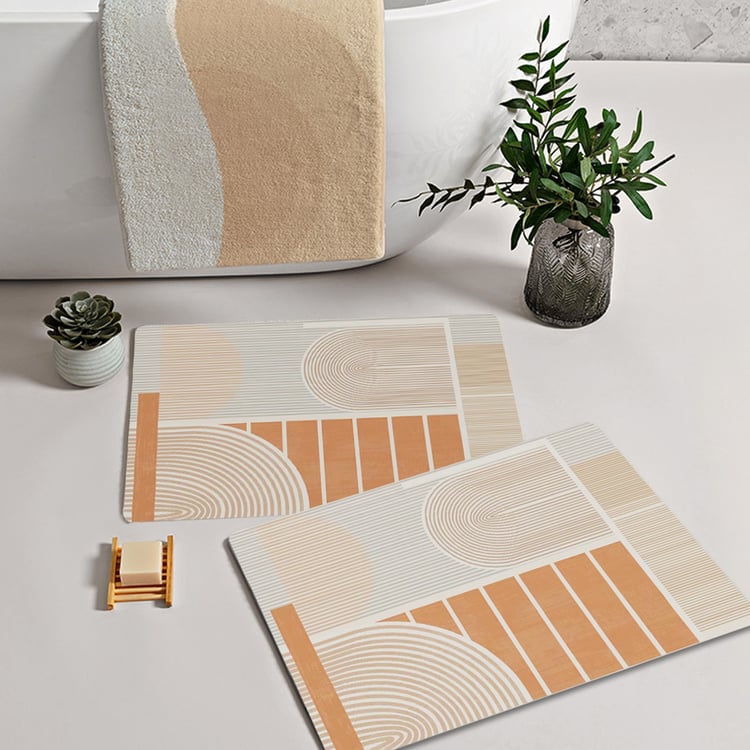 2 Pieces 500 X 800 Mm Modern Geometric Abstract Bath Mat Set Rectangle Soft Bathroom Rug｜homary