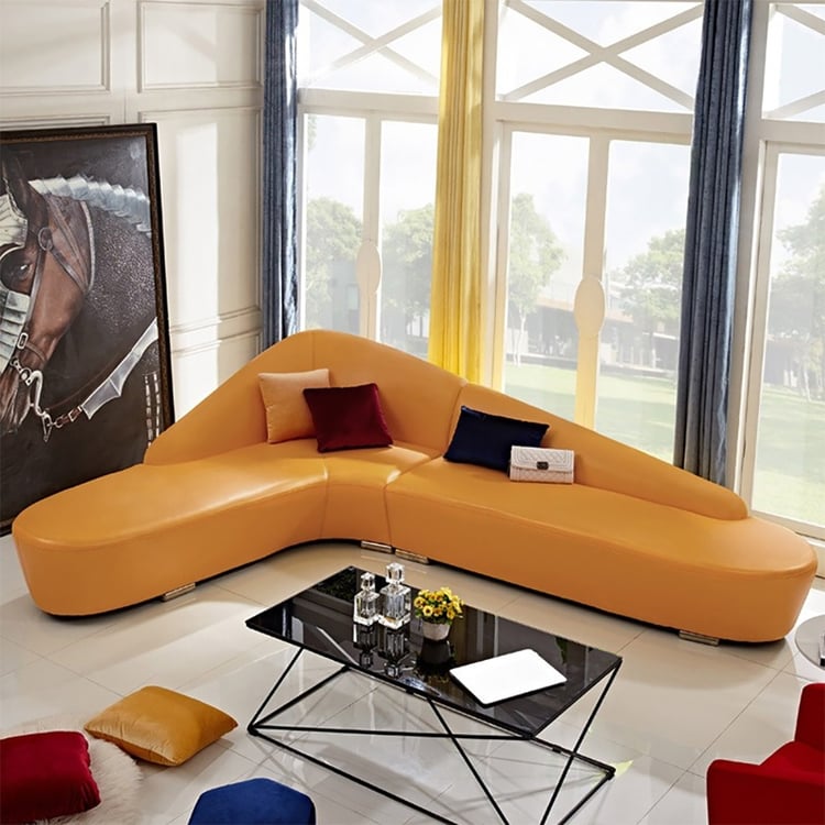Modern 6 Seater Orange L Shaped Corner Sectional Sofa Faux Leather Upholstery Homary DE