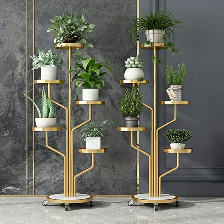 Luxury Contemporary Rock Slab Standing Plant Stand in Gold｜Homary