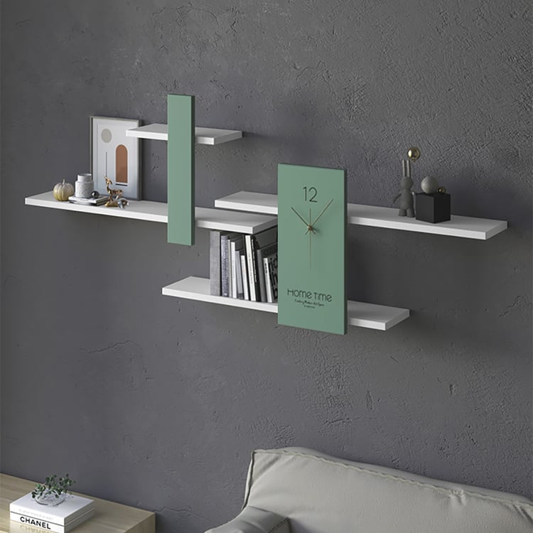 Modern Wall Mounted Shelves Floating Shelving in White & Green Wooden ...