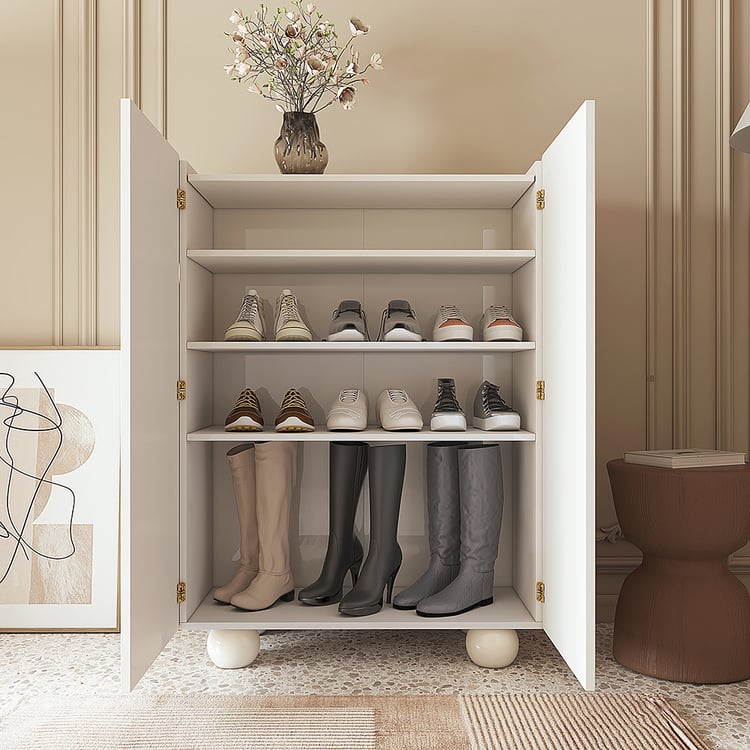 960mm Modern White 15 Pairs Shoe Storage Wave Design Mirror Shoe Cabinet Ample Storage Homary DE