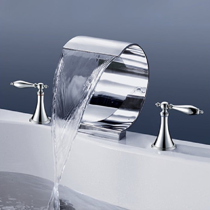 Modern 2-Handle Deck Mounted Waterfall Widespread Bathroom Sink Tap｜Homary