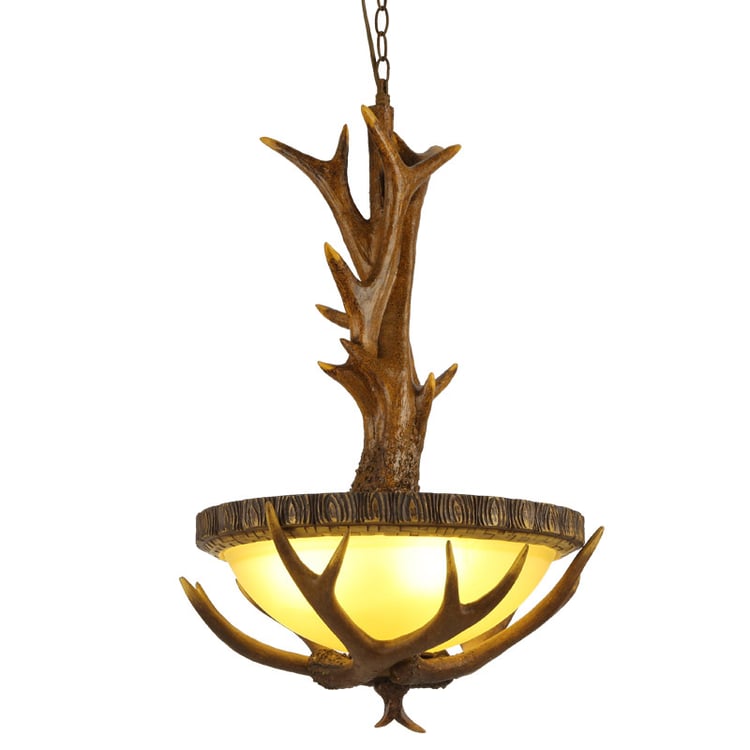Lampe suspendue de foyer à 3 lumières en faux bois de cerf avec abat ...