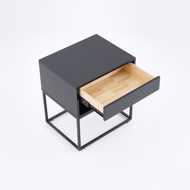 Grey Bedroom Nightstand with Drawer Bedside Table Metal Base Homary DE