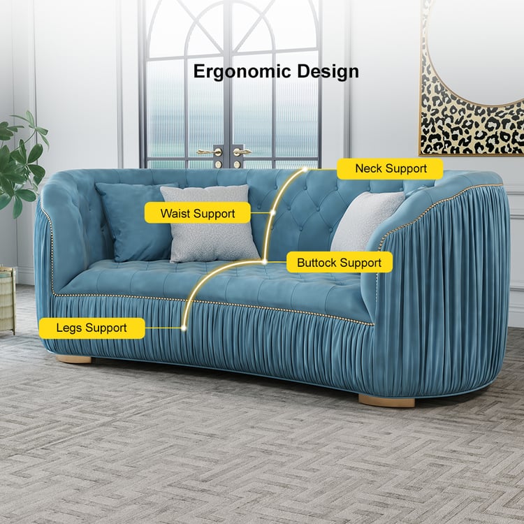2100 mm Blau Samt luxurioses modernes Sofa gepolstertes Sofa 3 Sitzer Sofa Homary DE