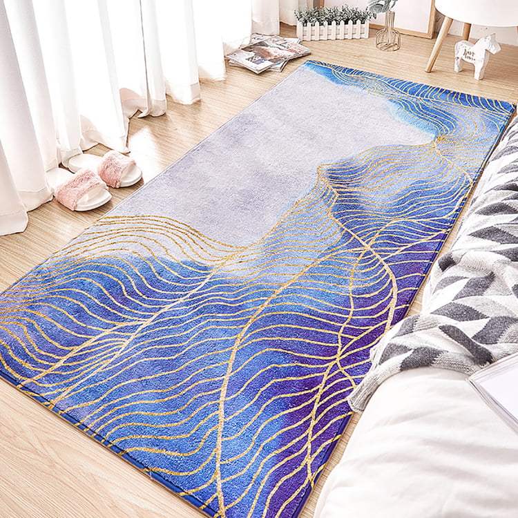 600mm x 1800mm Blue and Purple Modern Rectangle Area Rug with Abstract ...