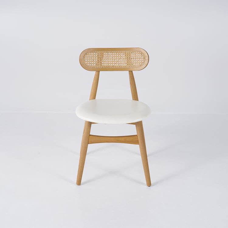 Japandi Natural Rattan Upholstered Dining Chair Ash Wood Side Chair Faux Leather Homary DE
