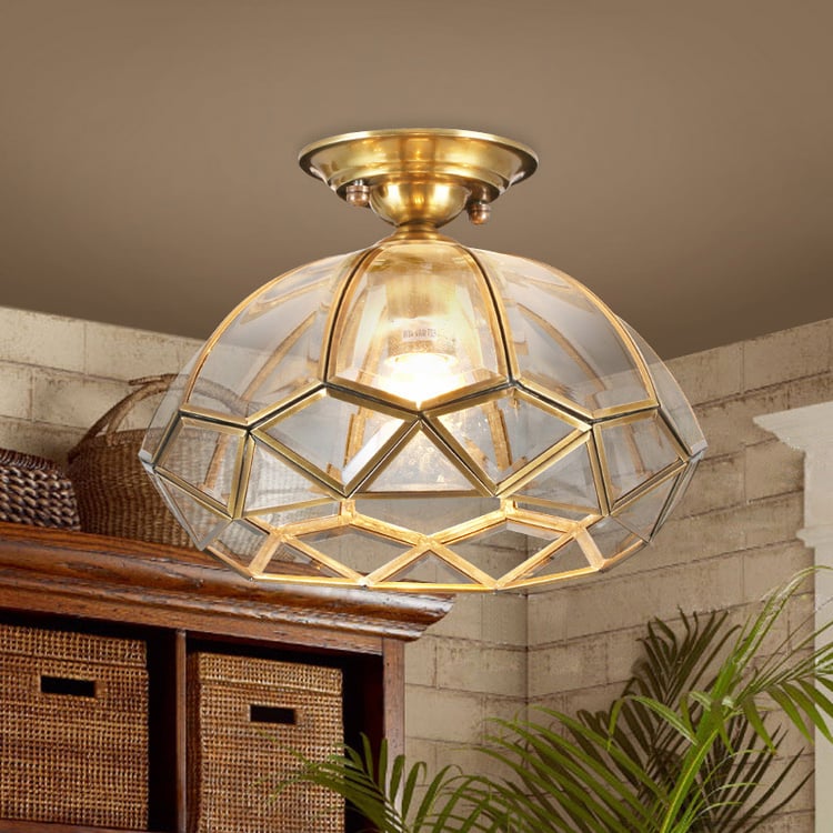 Modern Gold LED Geometric Semi Flush Mount Light Brass Glass Shape ...
