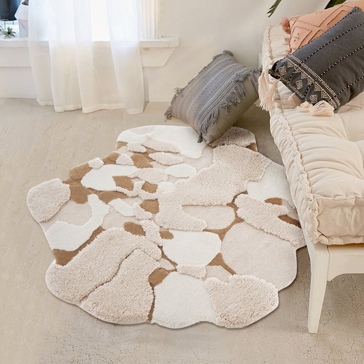 1200mm x 1200mm Modern Tufted 3D Beige Wool Area Rug Living Room ...