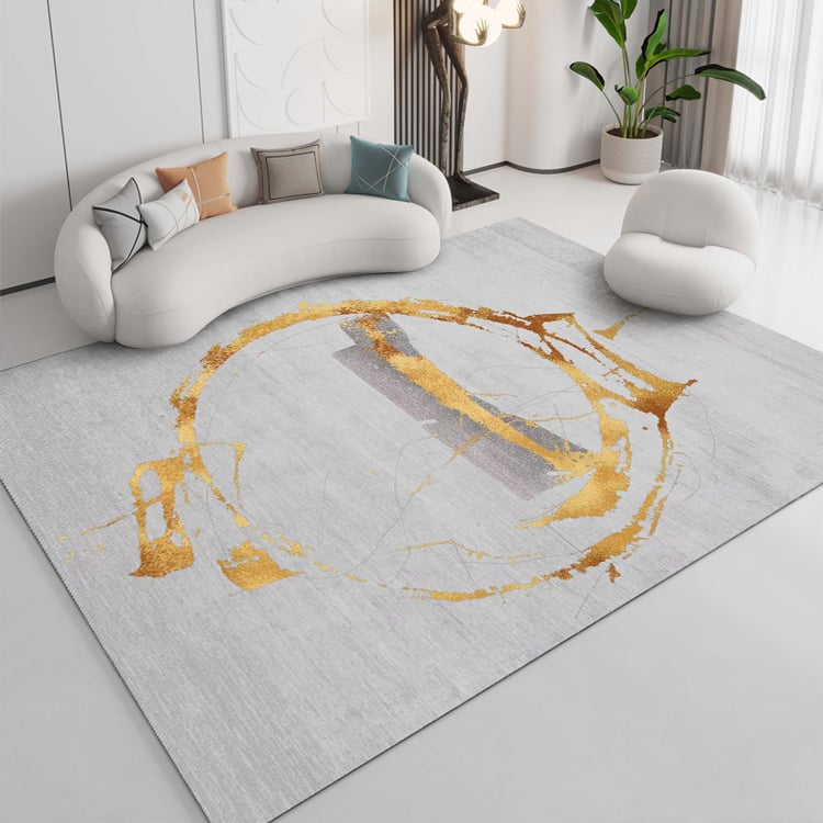 900mm x 1500mm Modern Abstract Grey & Gold Geometric Area Rug ...