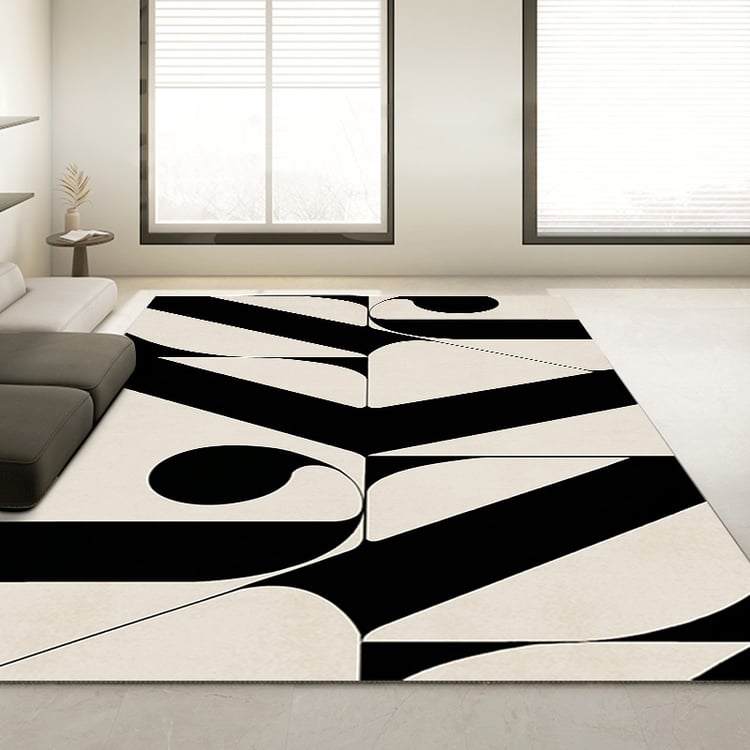 800mm x 1200mm Modern Black & Beige Abstract Area Rug Rectangular ...