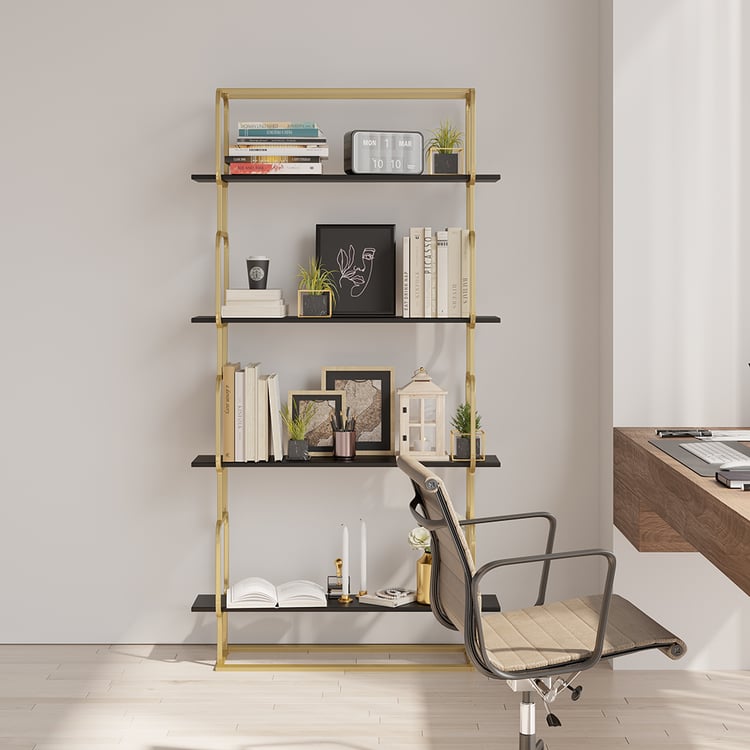 1800mm Modern Freestanding Etagere Bookshelf in Gold & White Wooden ...