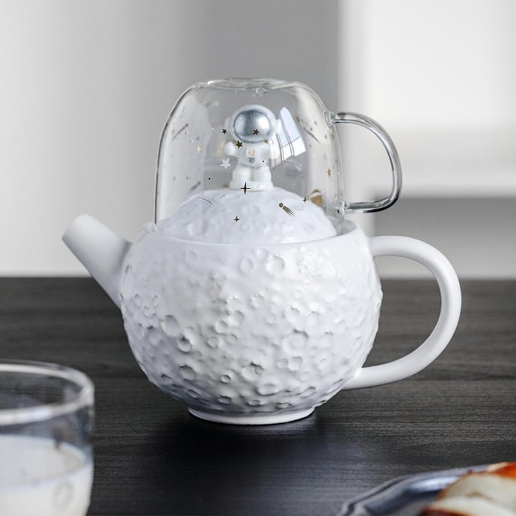 Novelty White Astronaut Ceramic Stackable Sculpture Teapot with Glass ...
