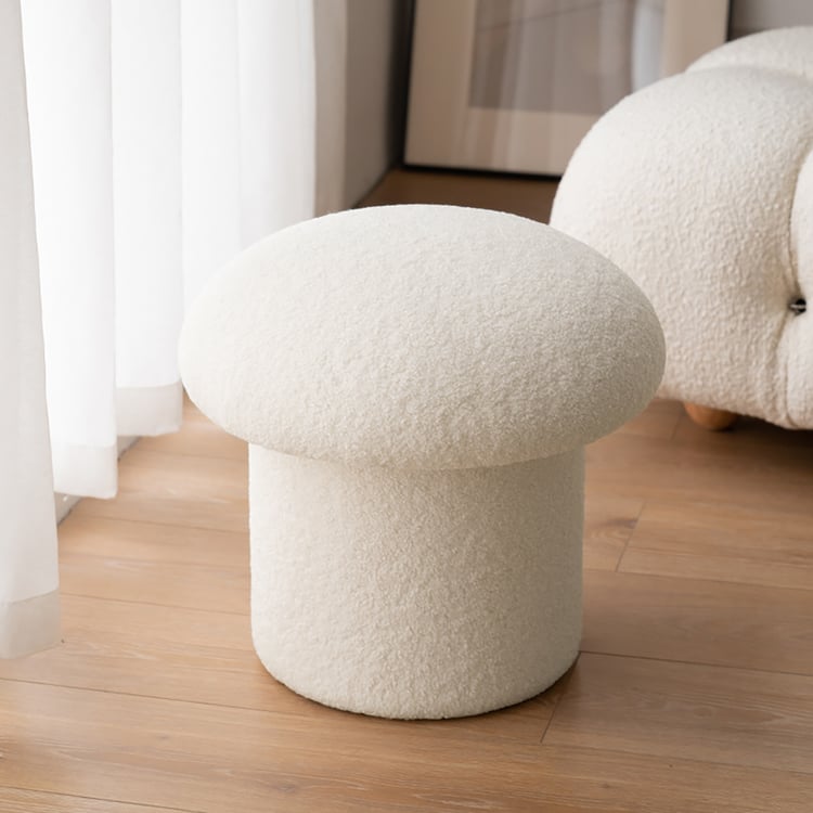 Modern White Boucle Mushroom Ottoman Upholstered Pouf Novelty Footstool Cute Footrest Homary