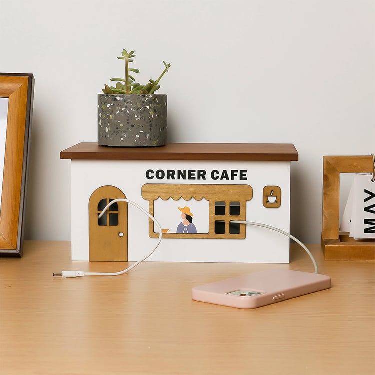 Rustic Wooden Cable Management Box Desktop Organizer Box with Lid｜Homary