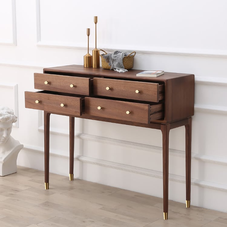 39.4 Mid Century Modern Console Table with Storage Walnut Wood Console Hall Table with 4 Drawers