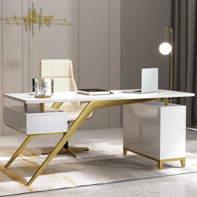 1800mm White Modern Home Office Set Wooden Executive Writting Desk Executive Chair Homary DE