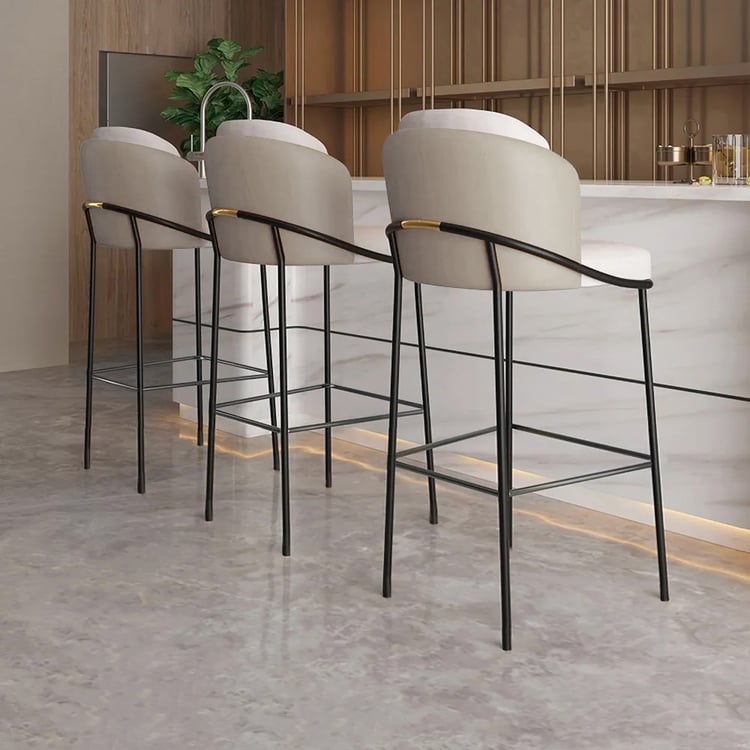 Linenic Gray PU Leather Modern Breakfast Bar Stool with Back Footrest 8 Pieces Homary DE