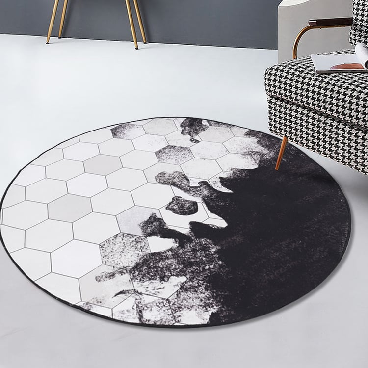 1200mm x 1200mm Art Deco Black & White Livingroom Geometric Round Rug ...