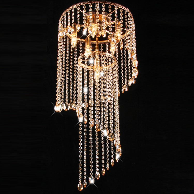 Glam Crystal&Metal Ceiling Light Staircase Rotating in Gold｜Homary
