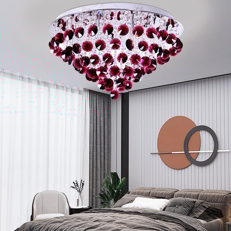Glam Metal & Crystal Ceiling Light in Wine Red｜Homary UK