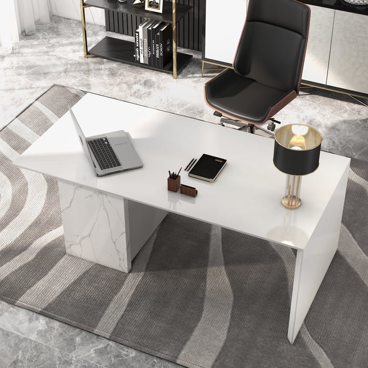 Free Shipping on 60" Modern MDF & Marble Veneer Desk White Home Office ...