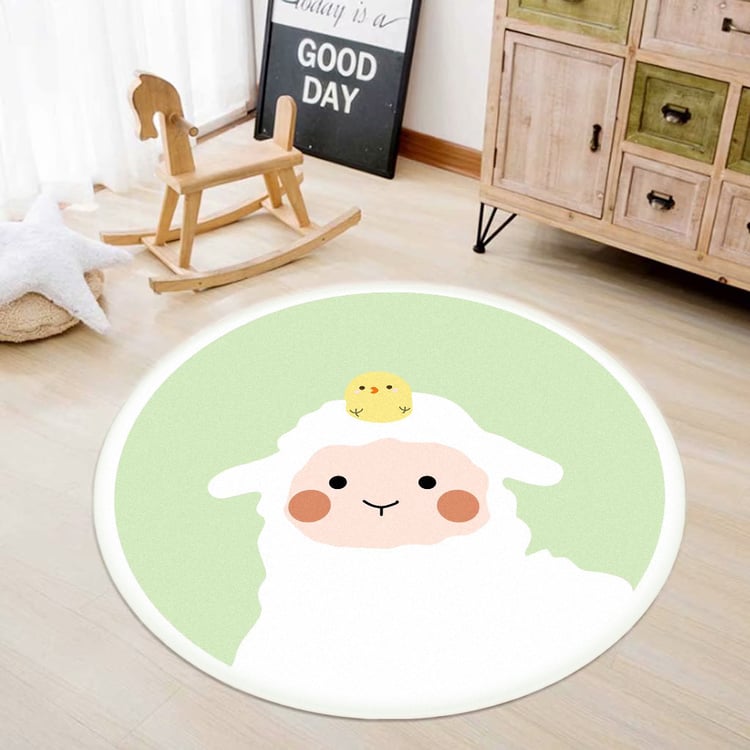 985mm Cute Cartoon Sheep Green Rug Faux Cashmere Playroom Round ...