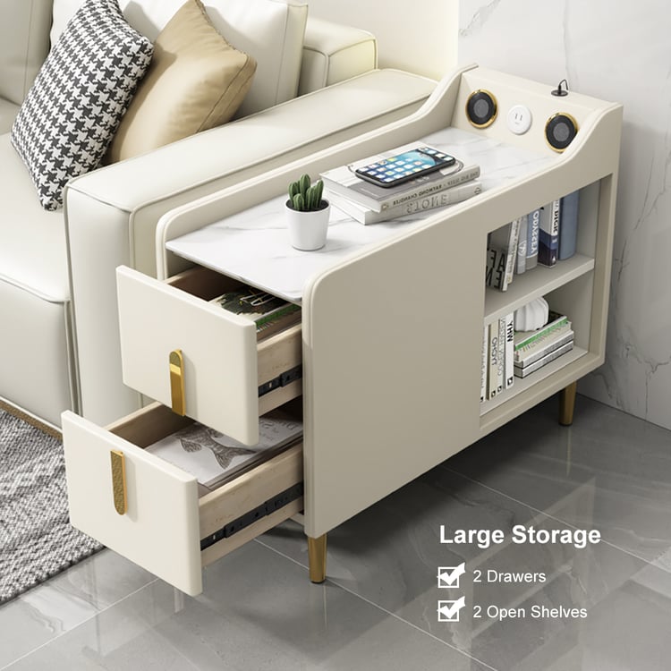 Modern Multifunctional Narrow Side Table Sintered Stone Top End Table Speaker USB Port Homary UK