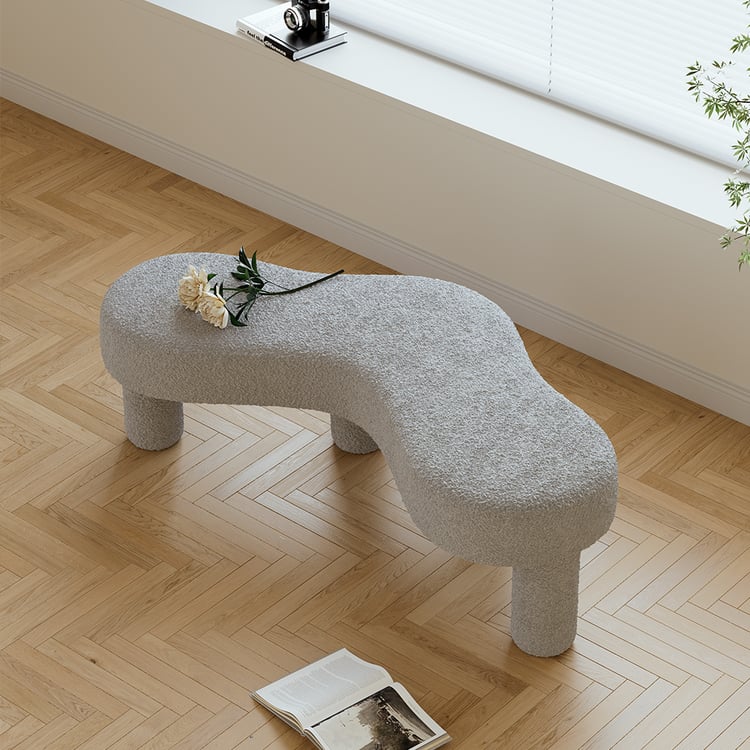 Modern Grey Bedroom Bench Boucle Tufted Long Bench with 4 Legs