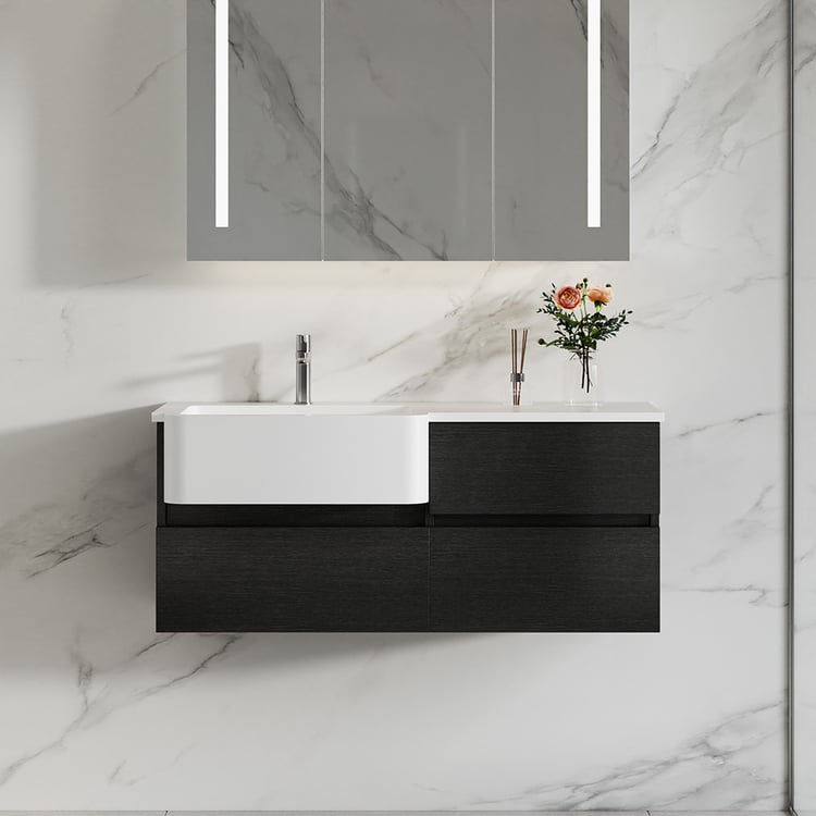 39 Floating Bathroom Vanity with Single Farmhouse Sink Black White