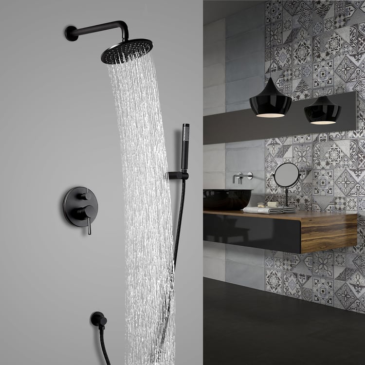 Modern Black Wall Mounted Rain Shower System with Rainfall Shower Head ...