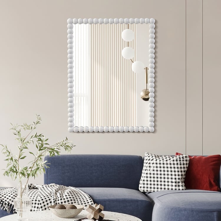 600mm x 800mm Large White Rectangle Wall Mirror with Beaded Frame Decor ...