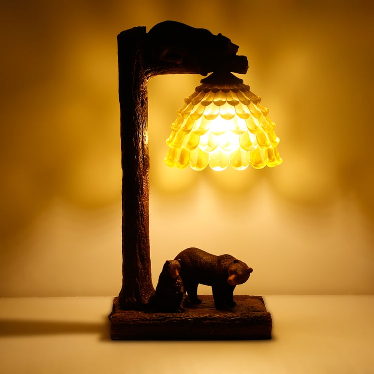 Rustic 1-Light Lmitation Wood Brown Resin Table Lamp Scale Lamp Shade ...