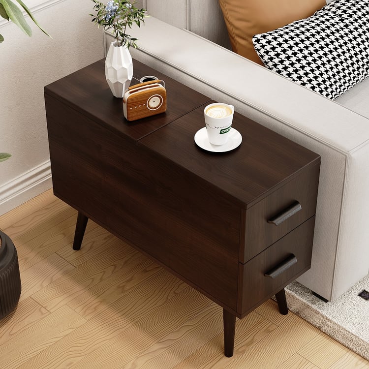 Brown Rectangle End Table with Drawers Modern Sofa Table for Living Room Homary UK