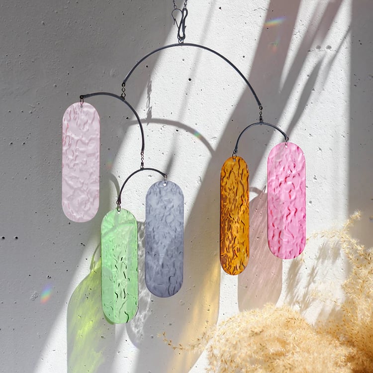 5 Pieces Kinetic Art Stained Acrylic Mobile Colorful Oval Hanging ...