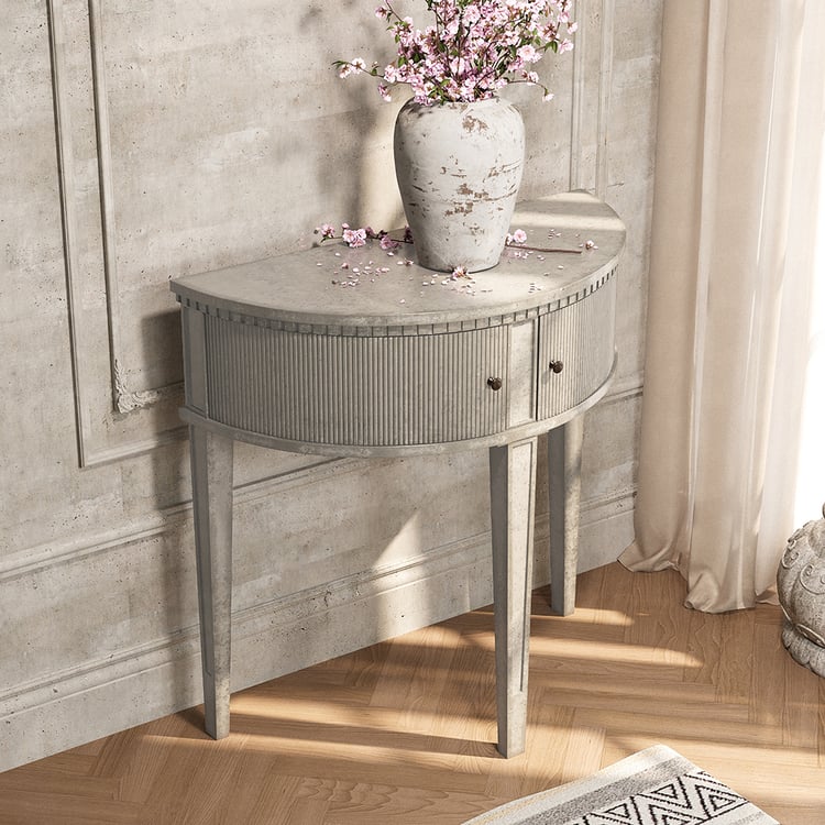 Rustic Demilune Console Table Distressed Gray Half Moon Shape Entryway Table 2 Doors Homary