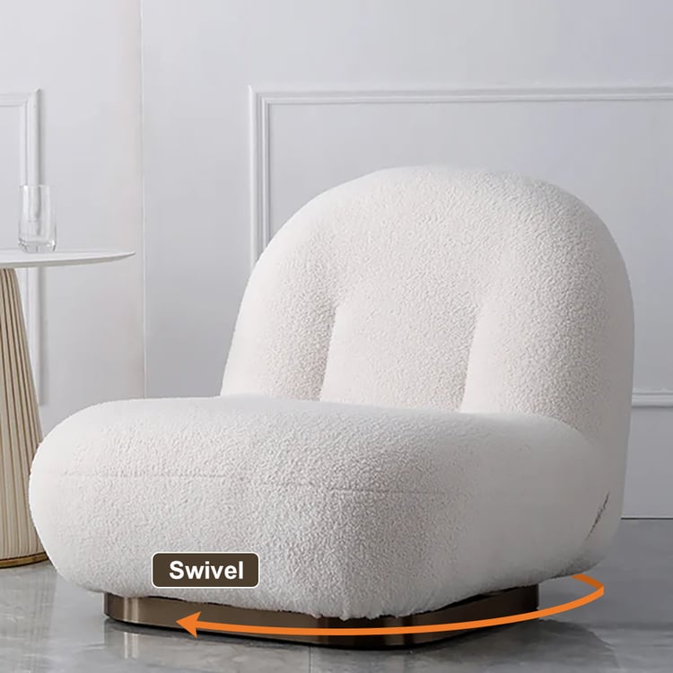 Off White Boucle Swivel Floor Sofa Lounge Chair Soft Cushion Single Sleeper Homary UK