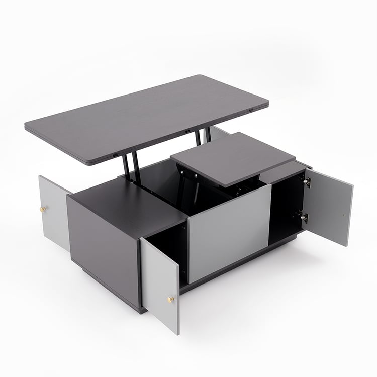 Modern height adjustable coffee table with hinged lid 3 drawers in grey Homary DE