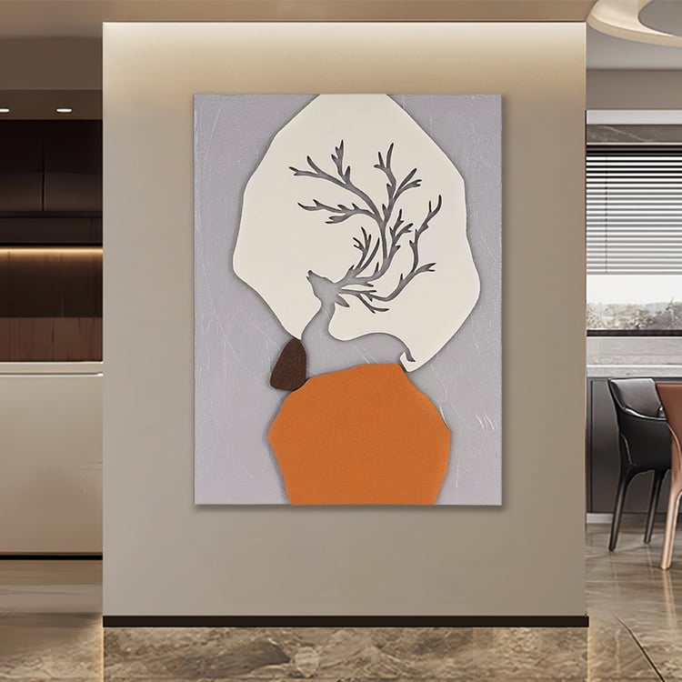 Art Deco Deer Wall Decor 3D Abstract Geometric Elk Painting for Living ...